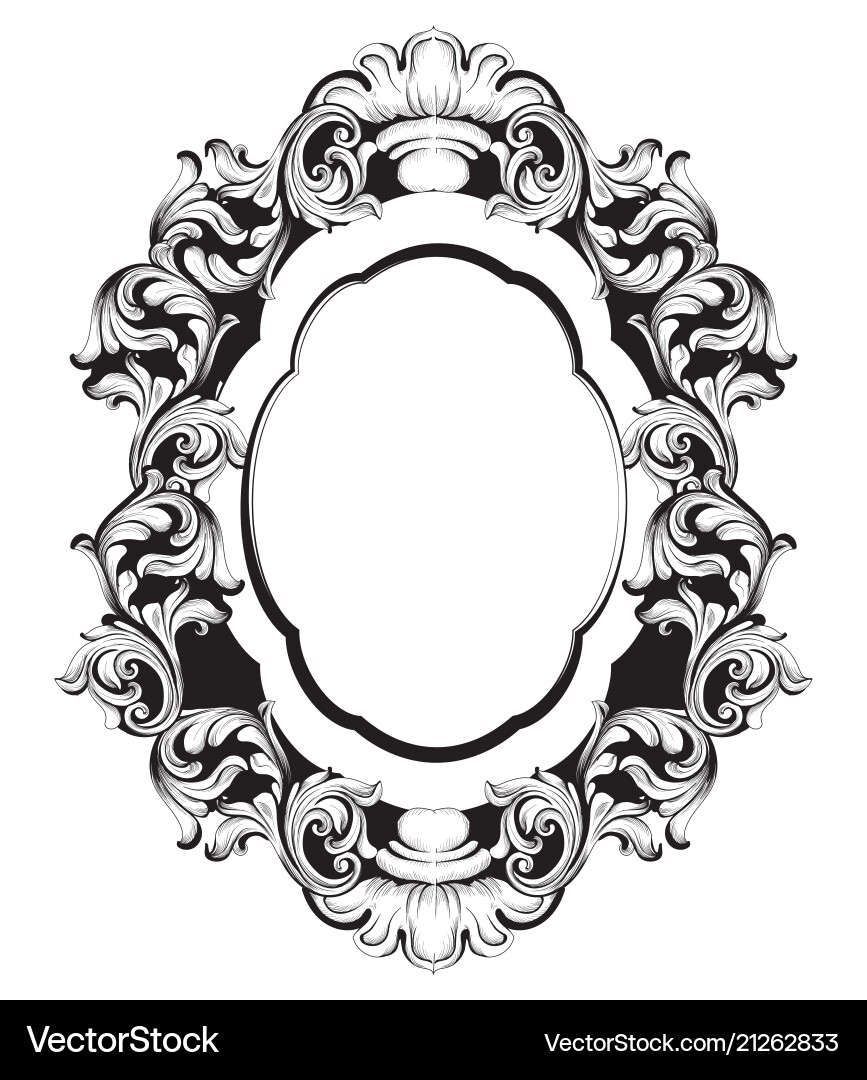 Baroque mirror frame line art french Royalty Free Vector