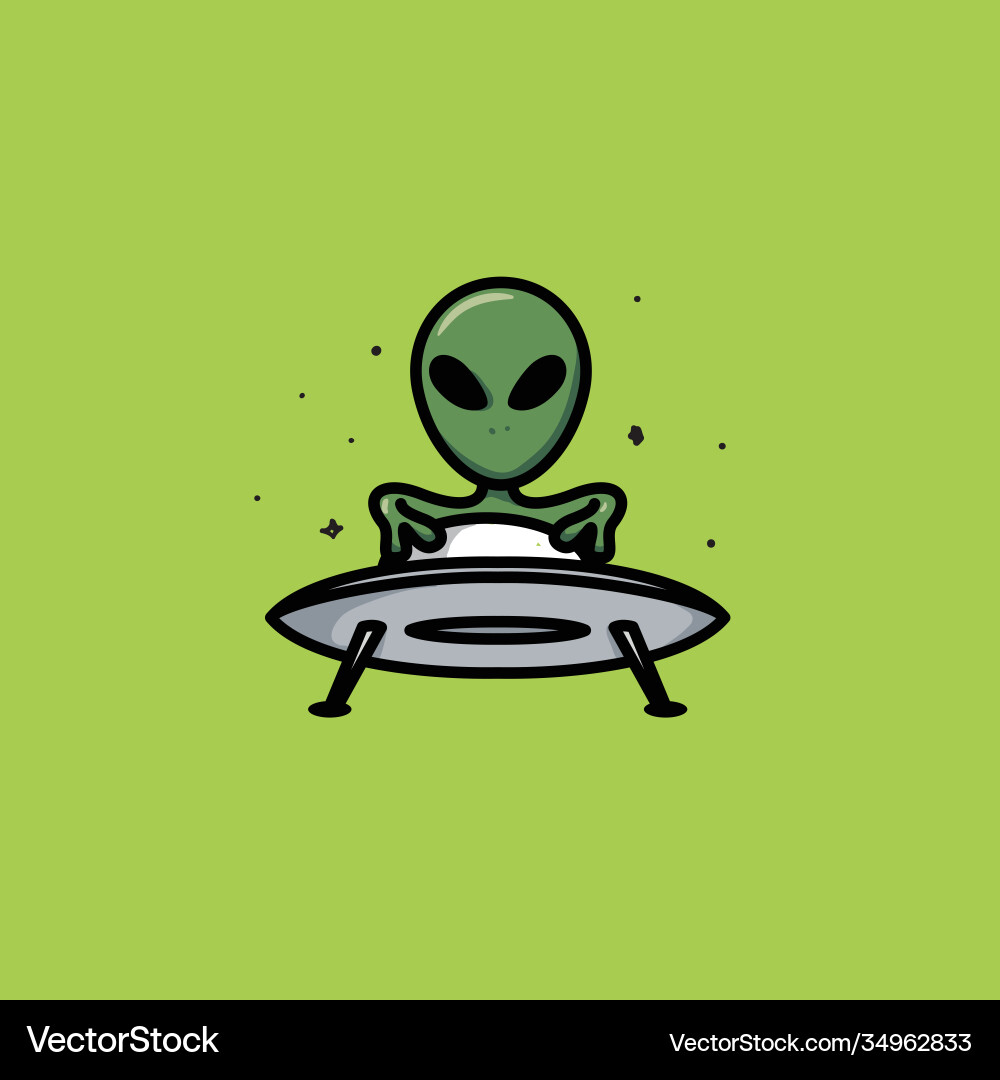 Green alien controlling ufo icon and logo Vector Image