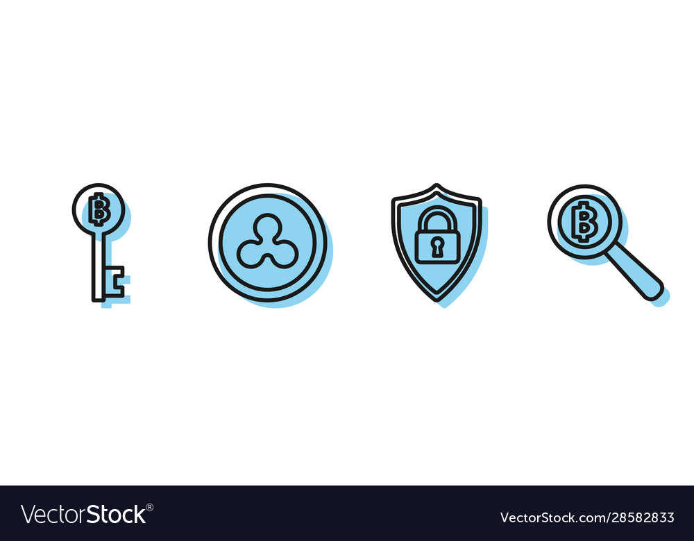 Set line shield security with lock cryptocurrency Vector Image