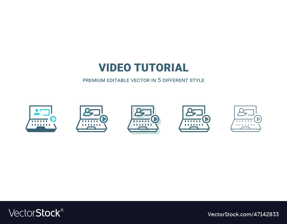 Video tutorial icon in 5 different style outline Vector Image