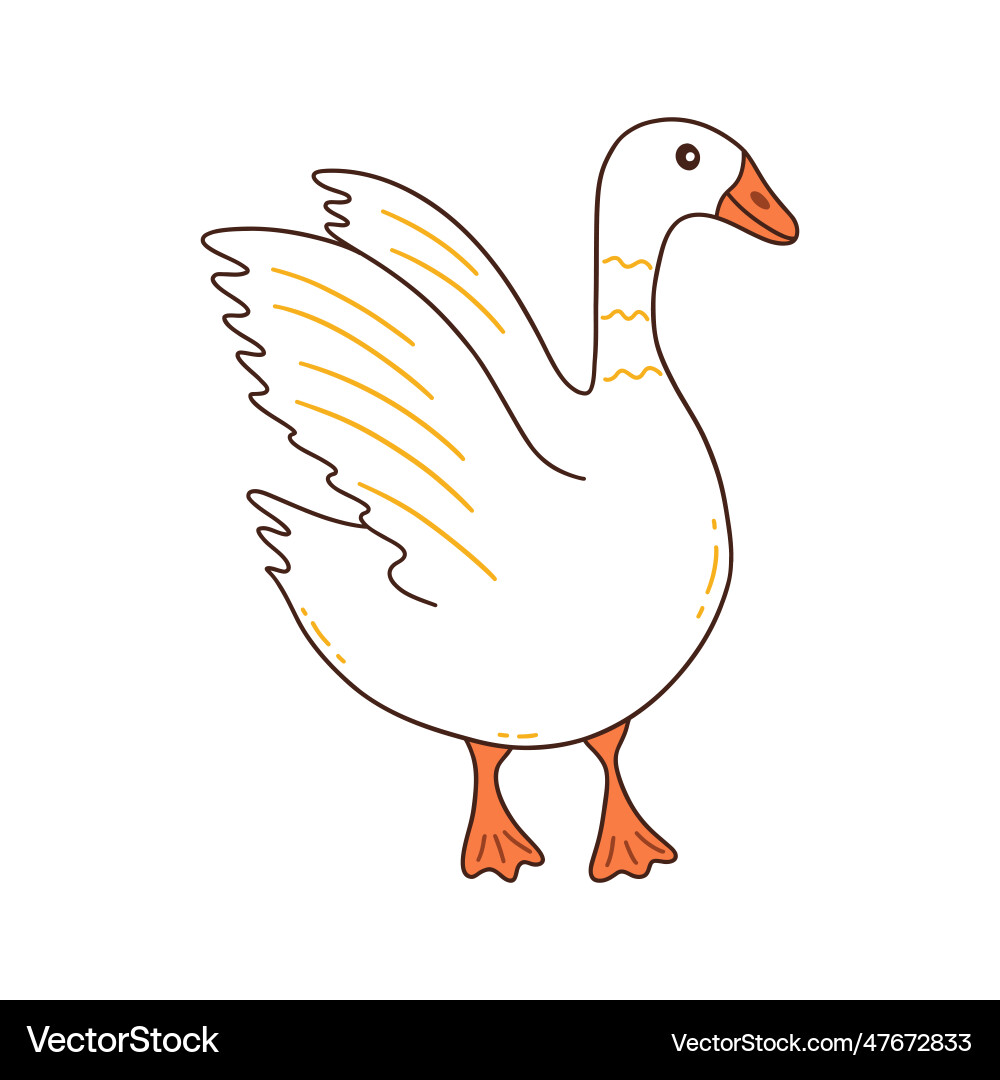 White goose walks with its wings up Royalty Free Vector