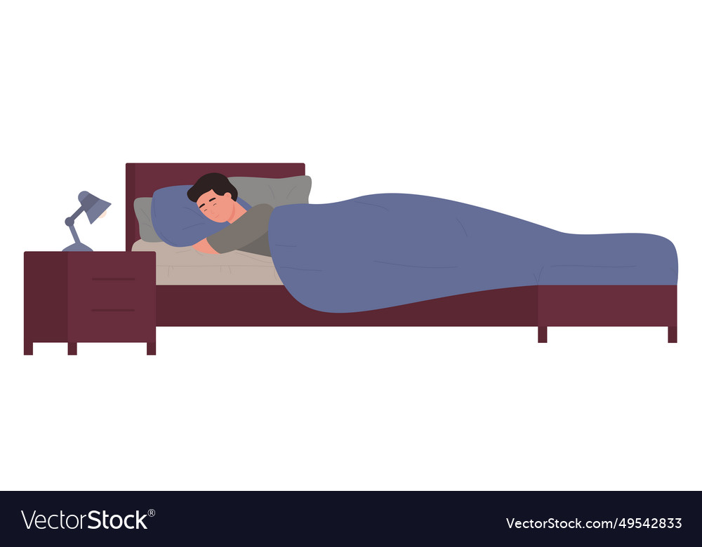 Young man sleeping in his bed cartoon boy room Vector Image