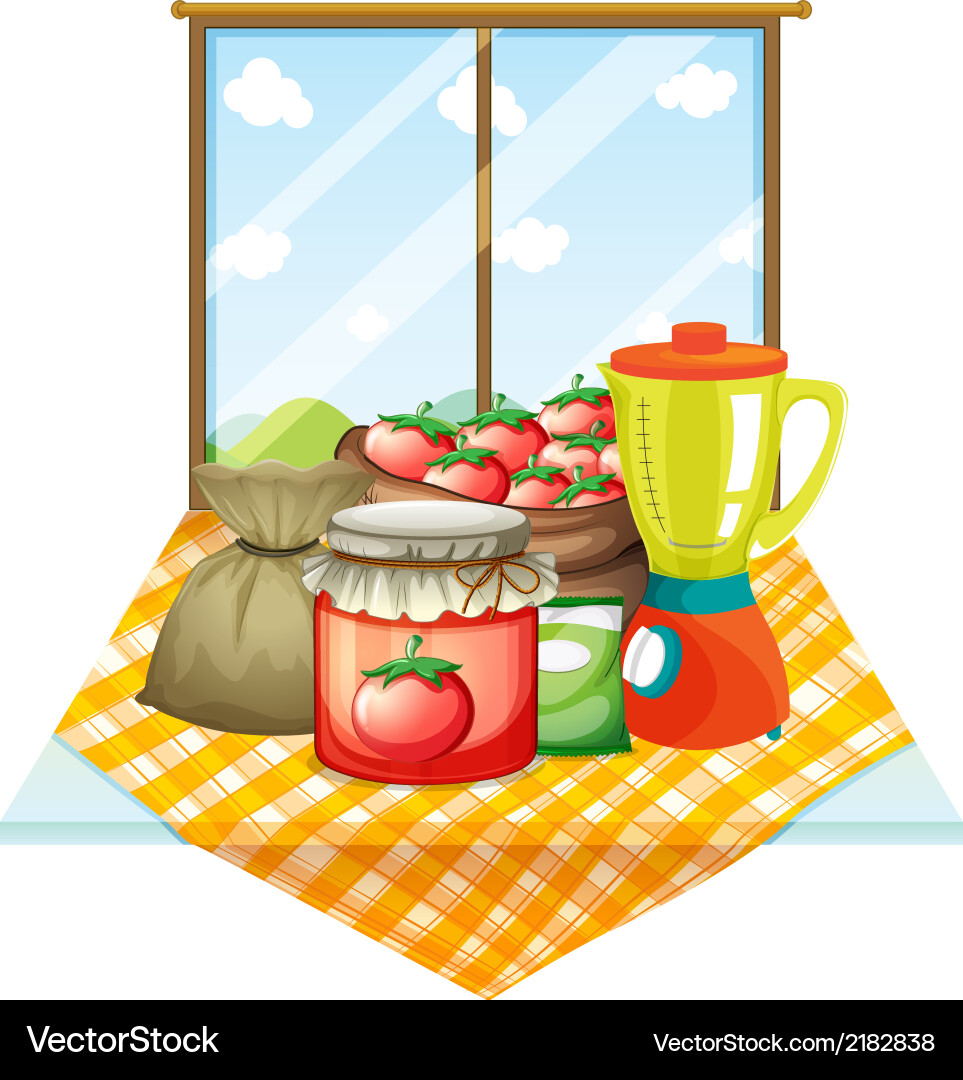 A table with foods near the window Royalty Free Vector Image