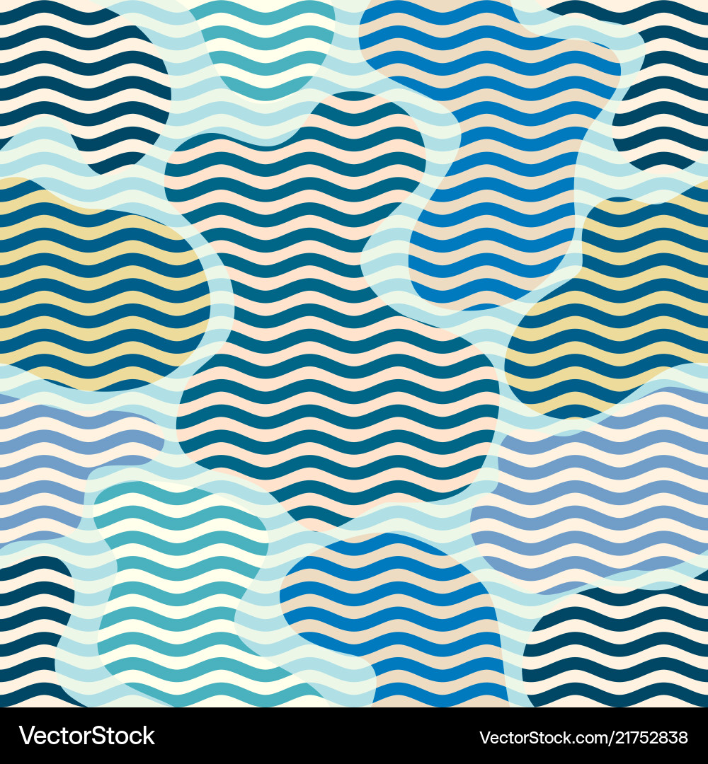 Blue waves pattern in patchwork style Royalty Free Vector