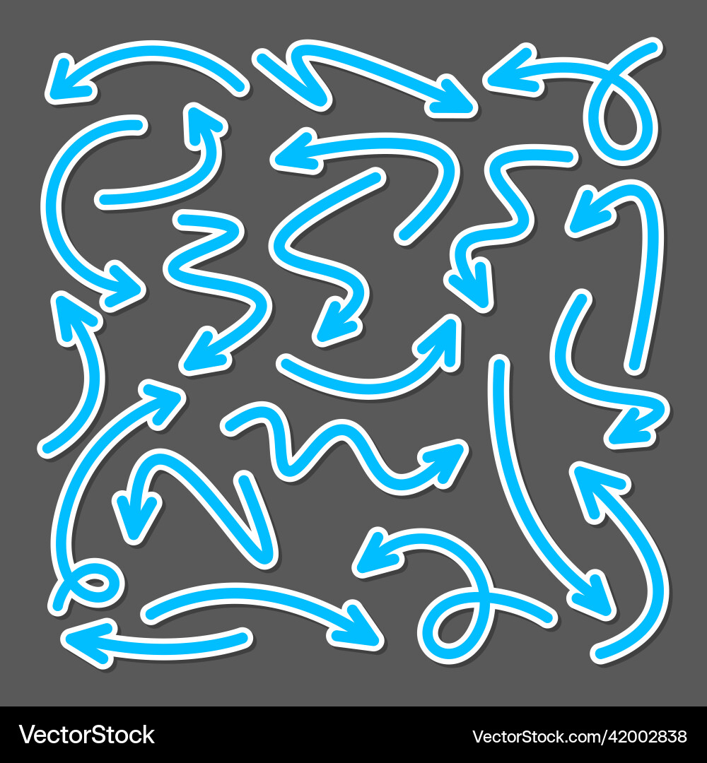 Colorful hand drawn arrow stickers set blue Vector Image