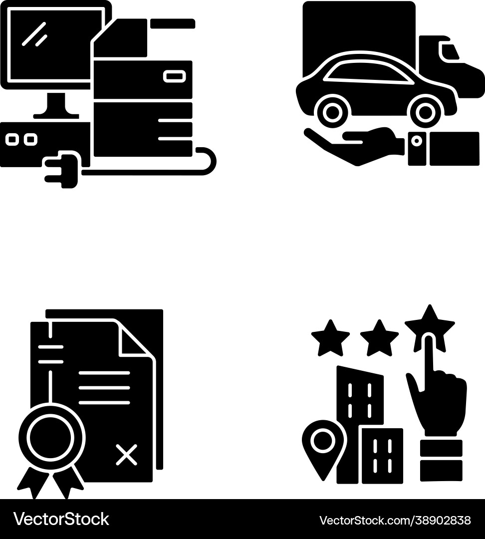Company image black glyph icons set on white space