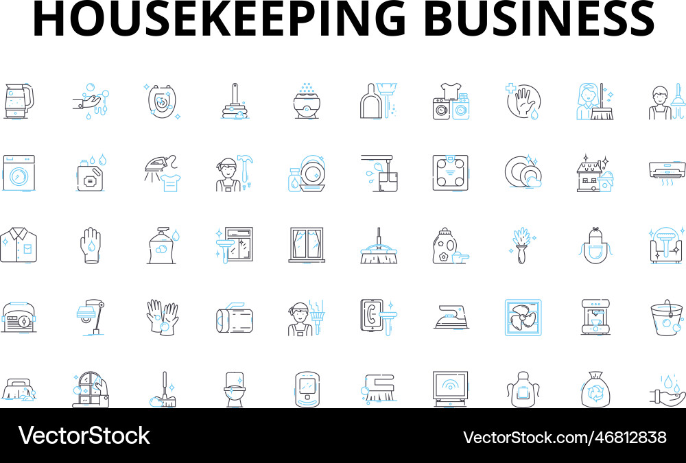 Housekeeping business linear icons set Royalty Free Vector