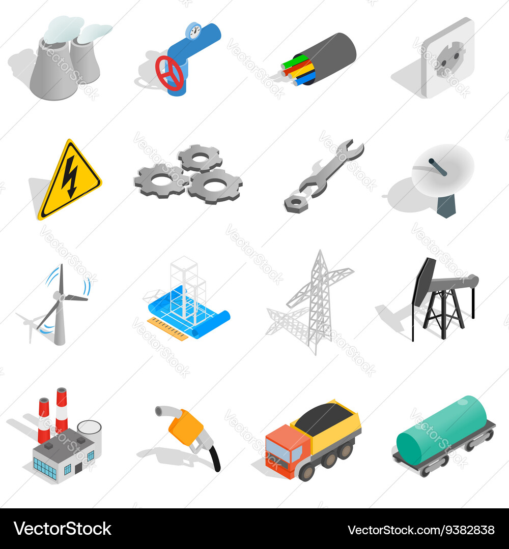 Industrial icons set isometric 3d style Royalty Free Vector