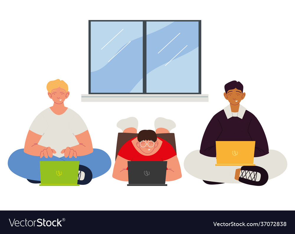Men using laptop Royalty Free Vector Image - VectorStock