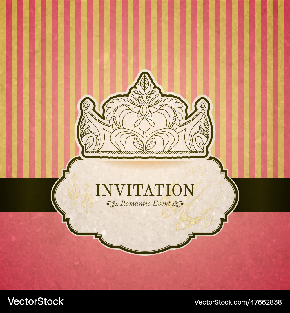 Princess invitation card with crown Royalty Free Vector