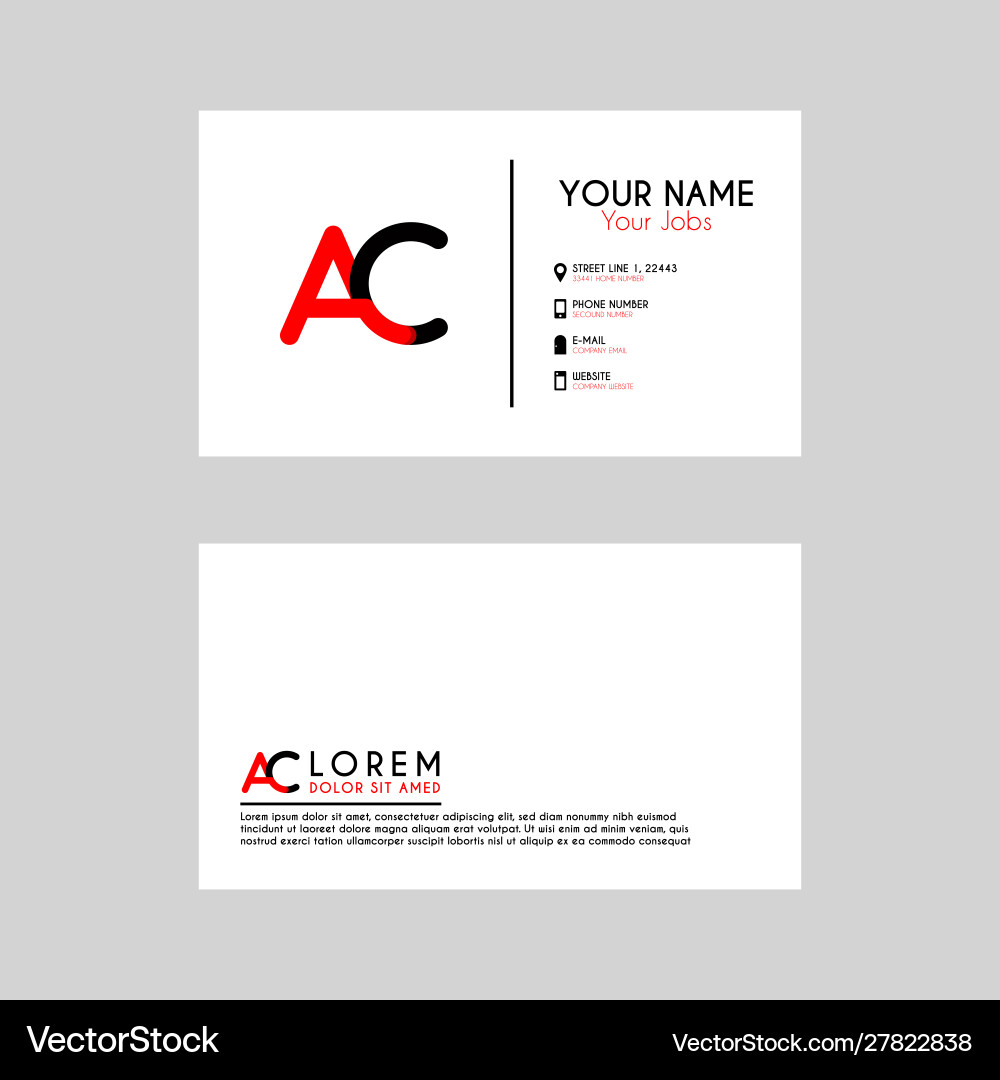 Simple business card with initial letter ac Vector Image