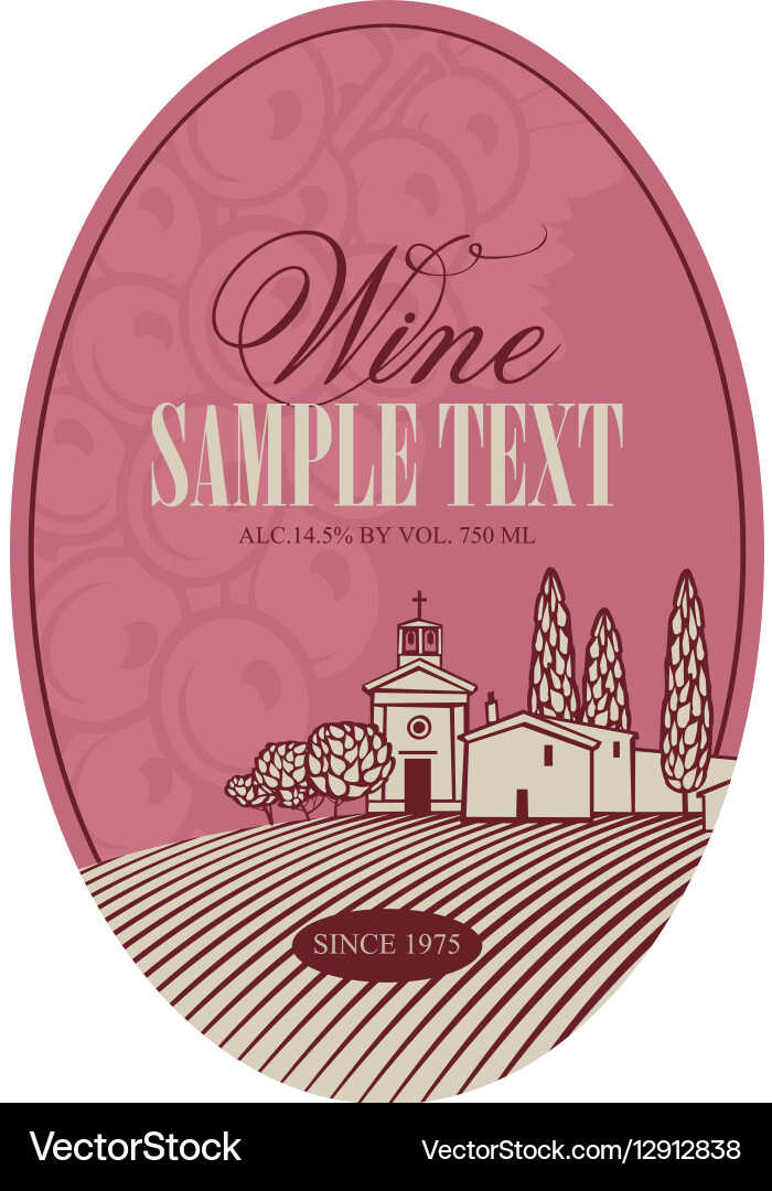 Wine label with landscape village Royalty Free Vector Image