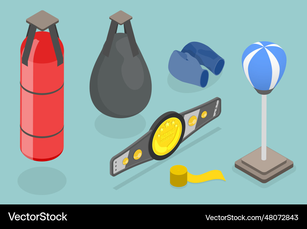 3d isometric flat set of boxing equipment Vector Image