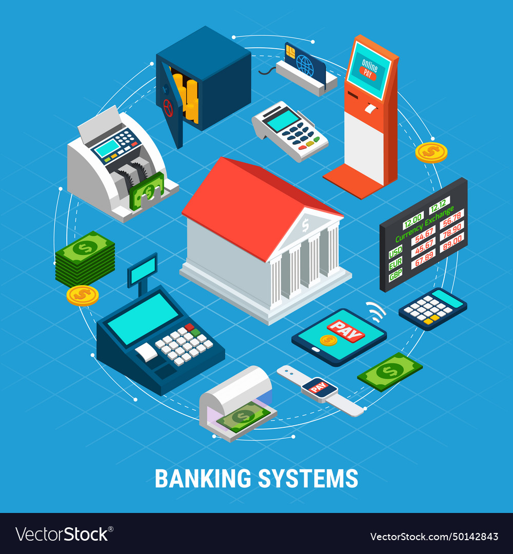 Banking systems round composition Royalty Free Vector Image