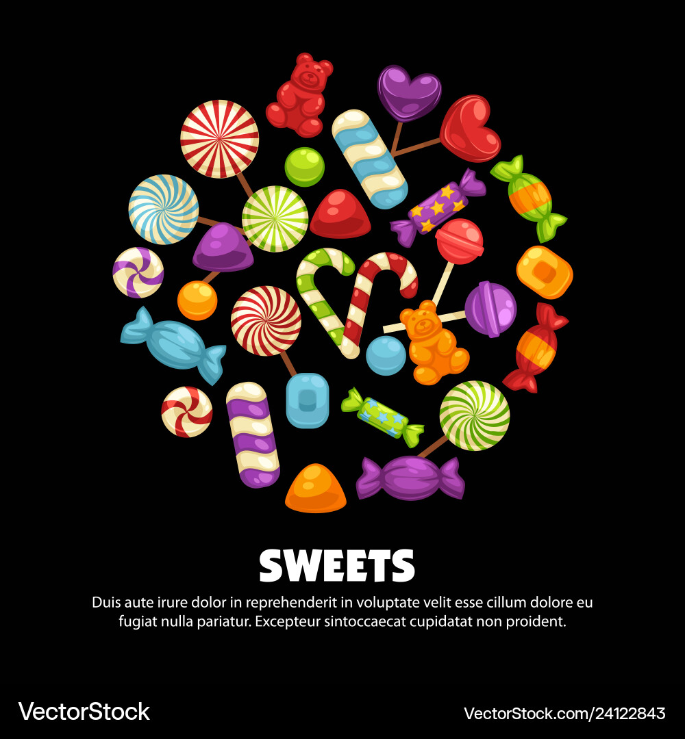 Candies and caramel sweets poster Royalty Free Vector Image