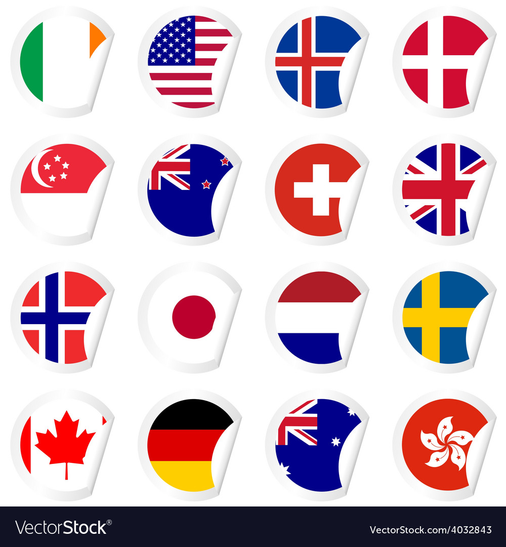 Curled corner stickers set with flags of the most Vector Image