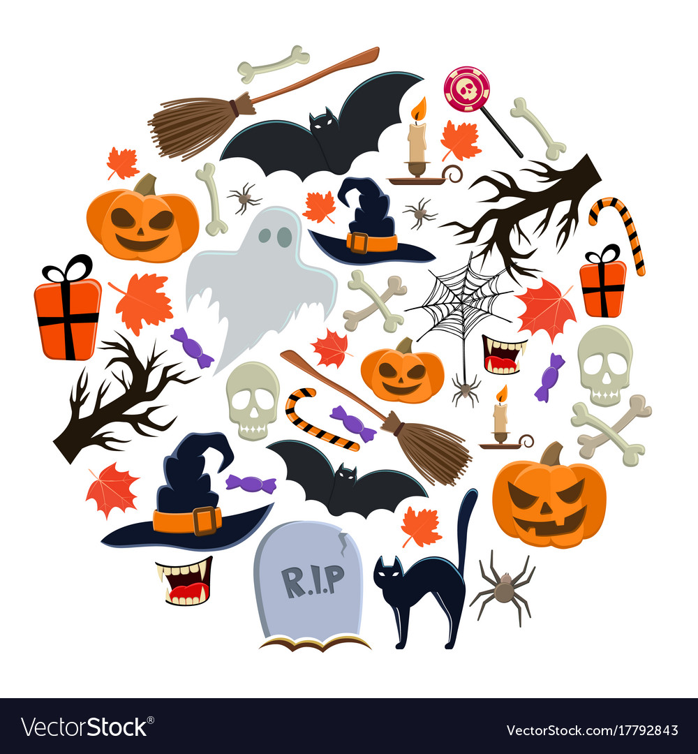 Set of halloween icons in circle shape background Vector Image