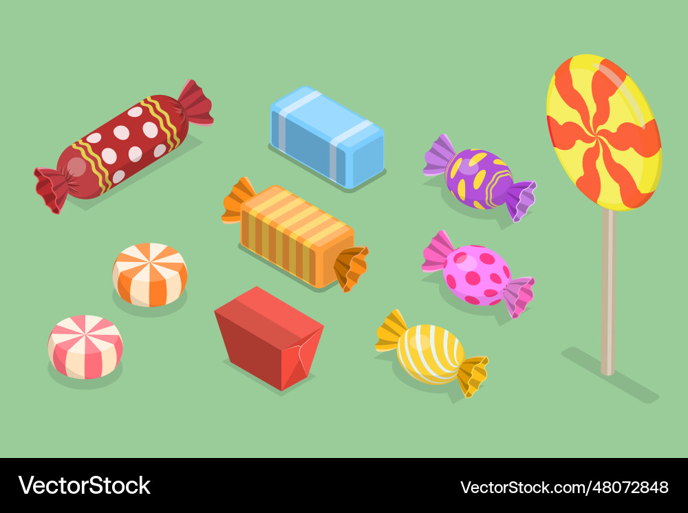 3d isometric flat set of candies Royalty Free Vector Image