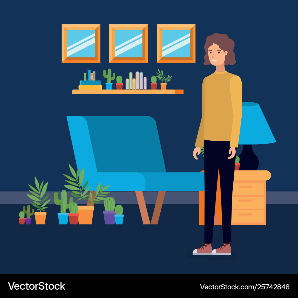 Boy in living room design Royalty Free Vector Image