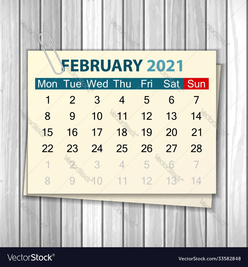 Calendar February 2021 On Wood Royalty Free Vector Image
