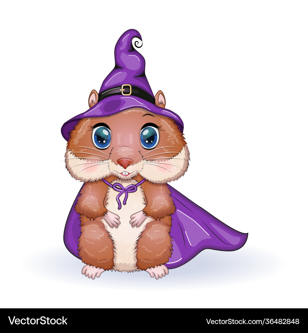 Cartoon hamster wearing a purple witch hat Vector Image