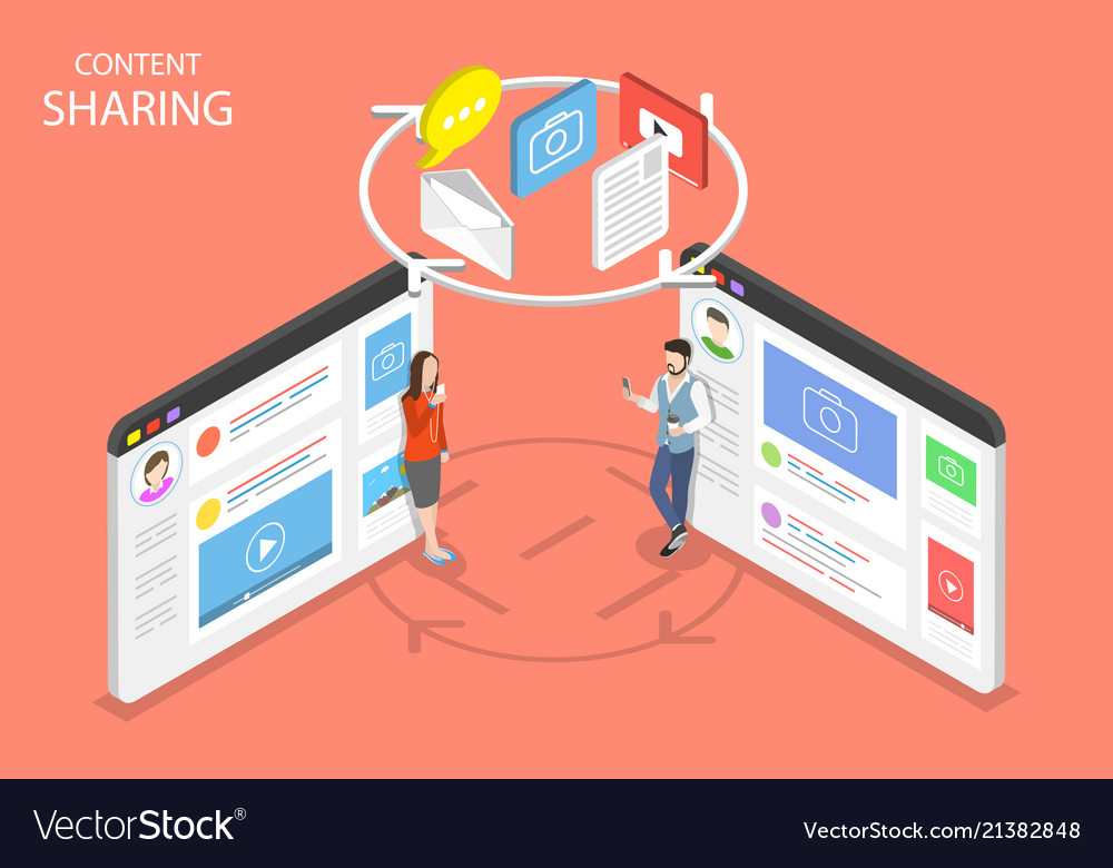 Content sharing flat isometric concept Royalty Free Vector