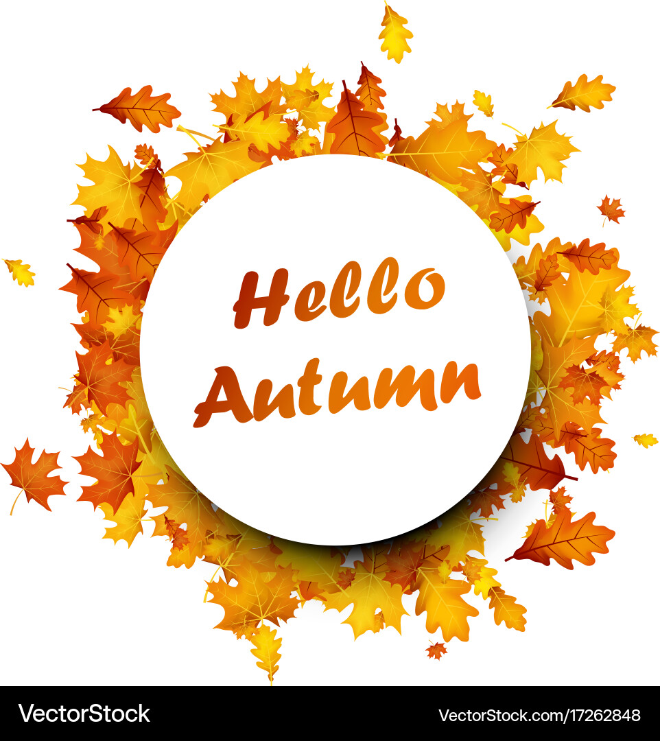 Hello autumn card with orange leaves Royalty Free Vector
