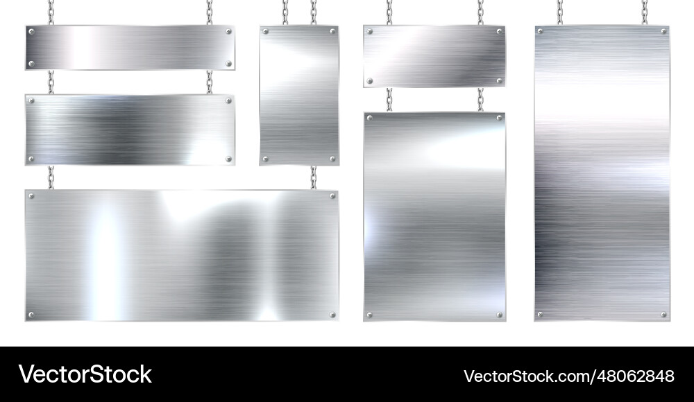 Metal banners hanging on a chain realistic shiny Vector Image
