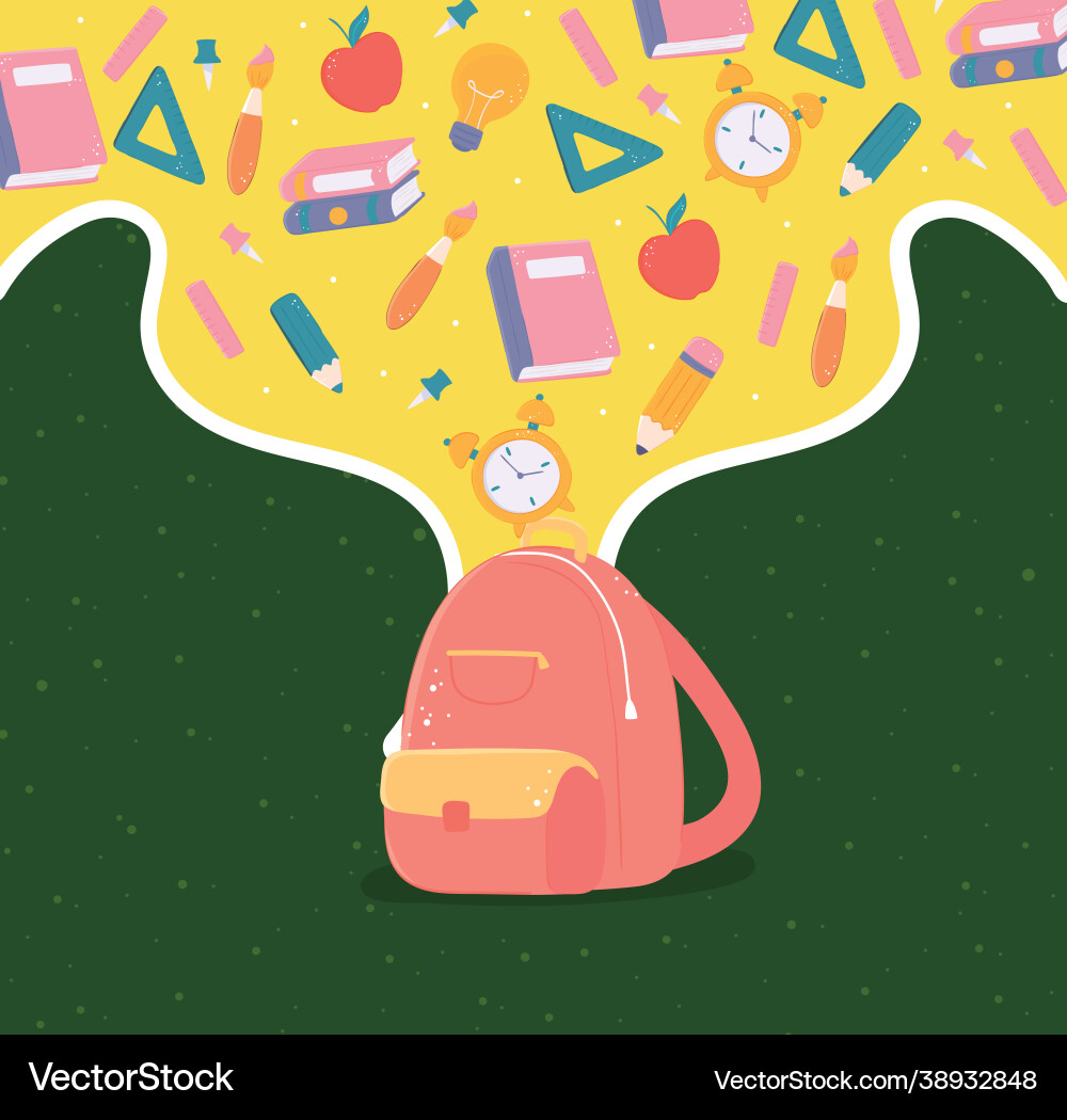 School backpack and supplies Royalty Free Vector Image