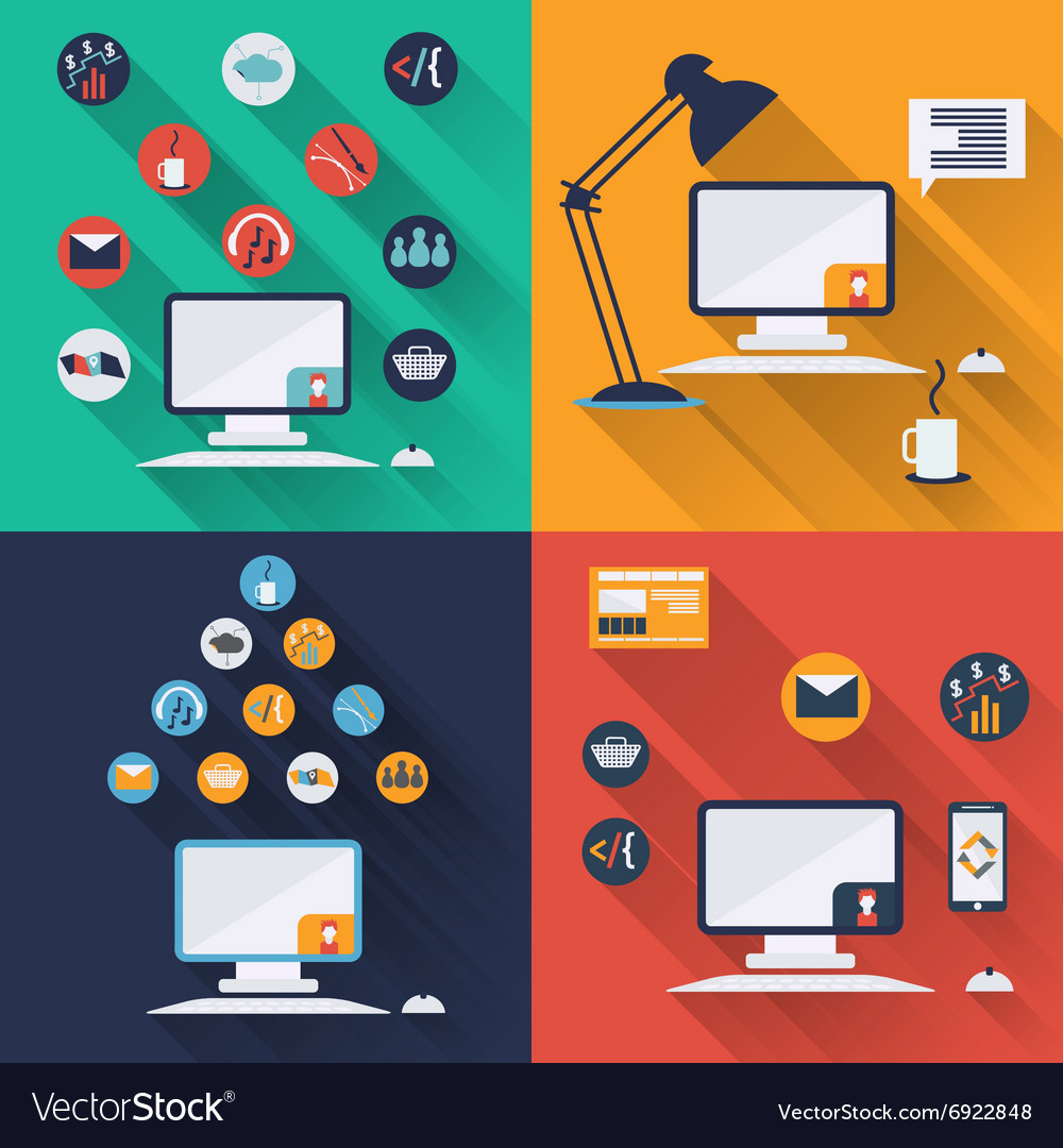 Set of computer technology icons in flat design Vector Image