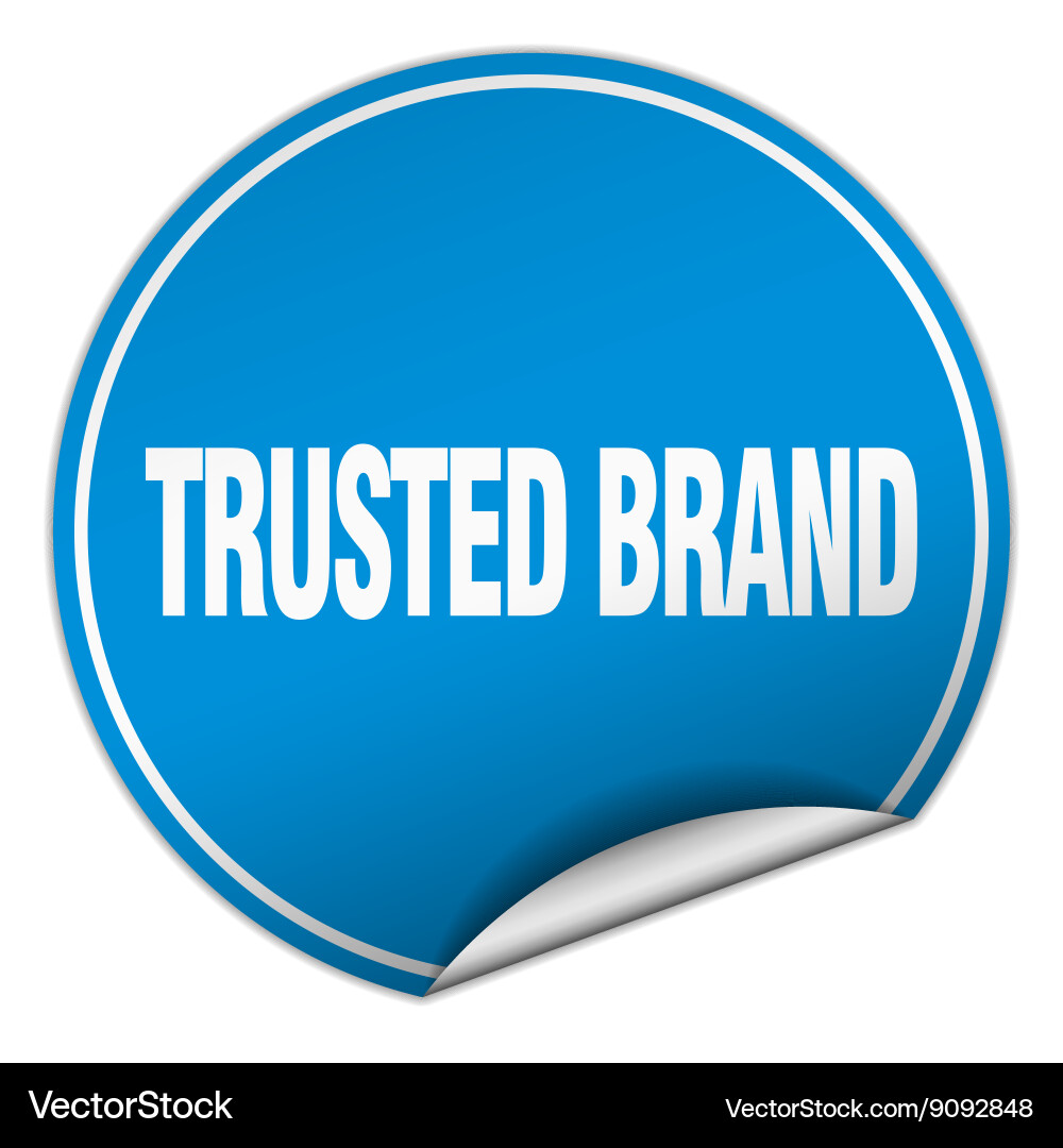 Trusted brand round blue sticker isolated on white