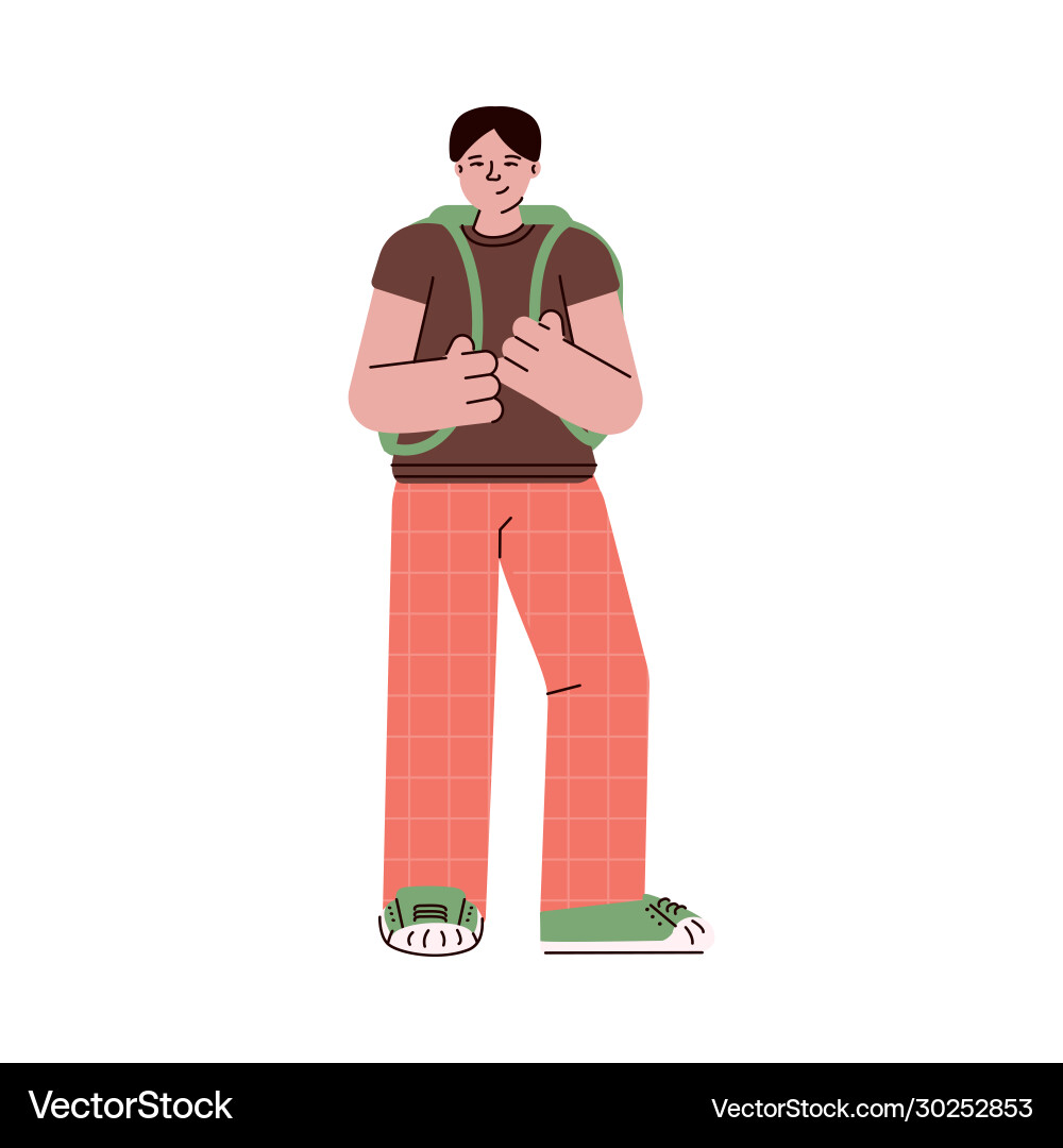 Cartoon student man with friendly smile standing Vector Image