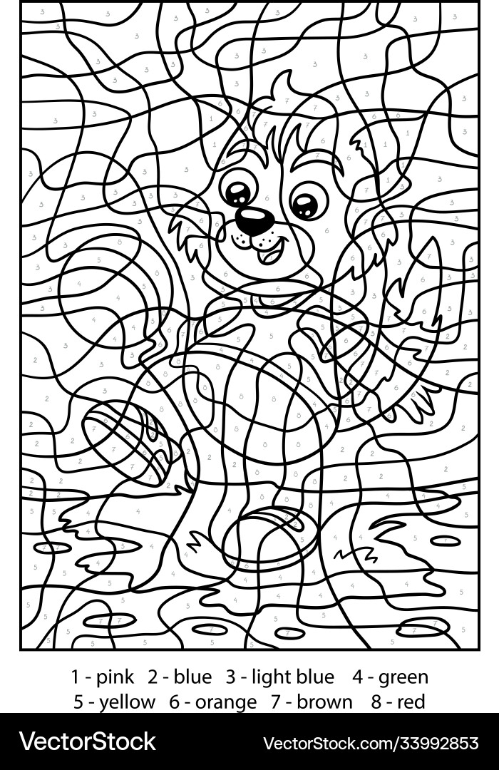 Color number cat with a ball Royalty Free Vector Image