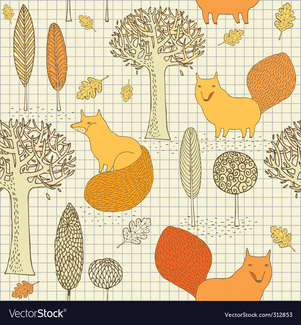 Fox and tree wallpaper pattern Royalty Free Vector Image