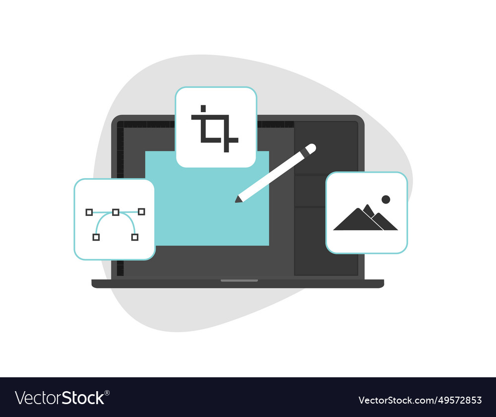 Laptop displays with ui design programs Royalty Free Vector