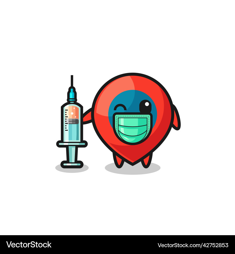 Location symbol mascot as vaccinator Royalty Free Vector