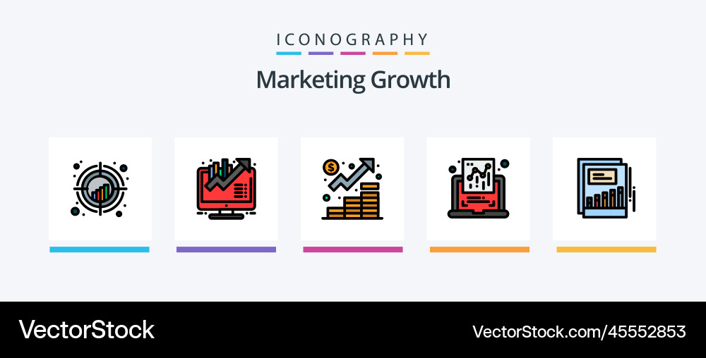 Marketing growth line filled 5 icon pack Vector Image