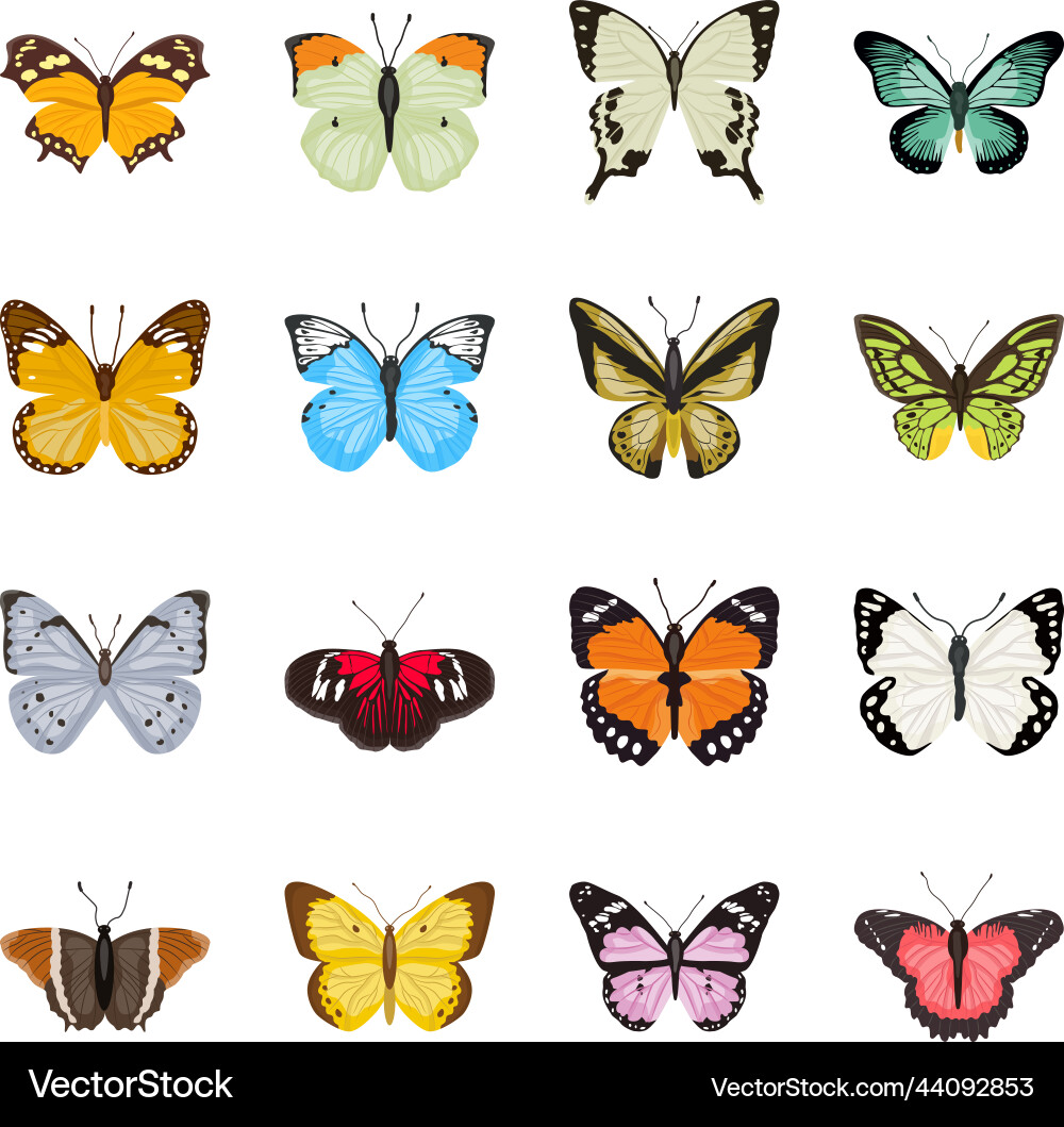 Pack of flying butterflies flat Royalty Free Vector Image