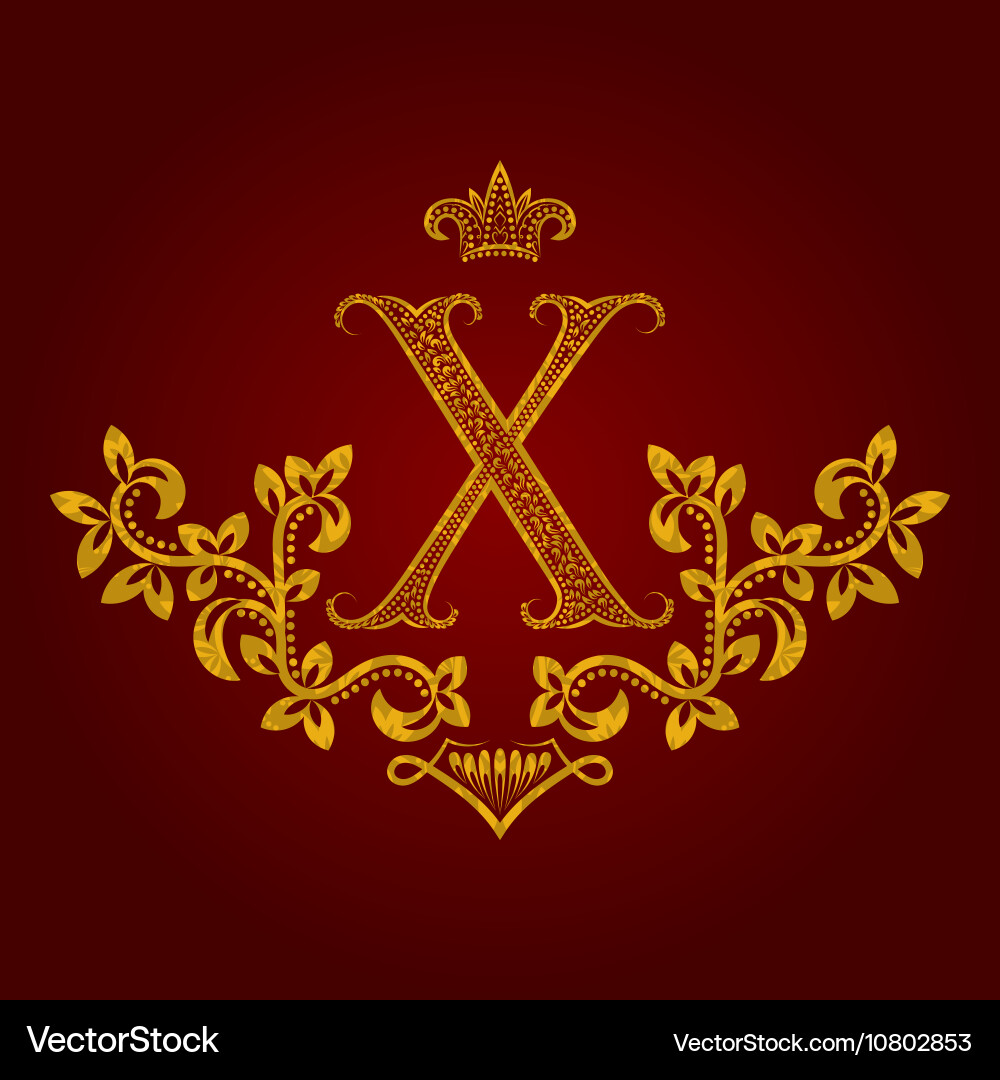 Patterned golden letter x monogram in vintage Vector Image