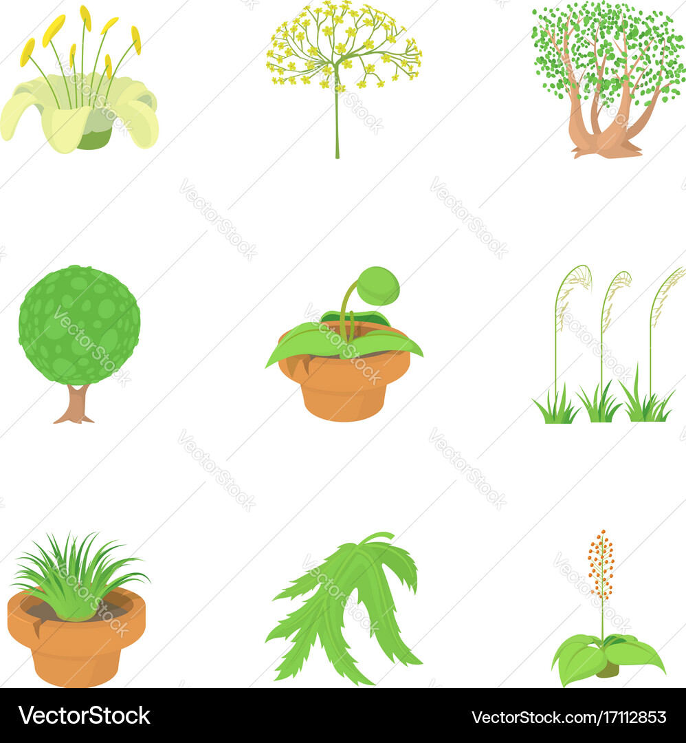 Plants icons set cartoon style Royalty Free Vector Image