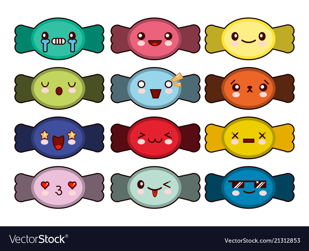 Set cute sweet candy icons in kawaii style Vector Image