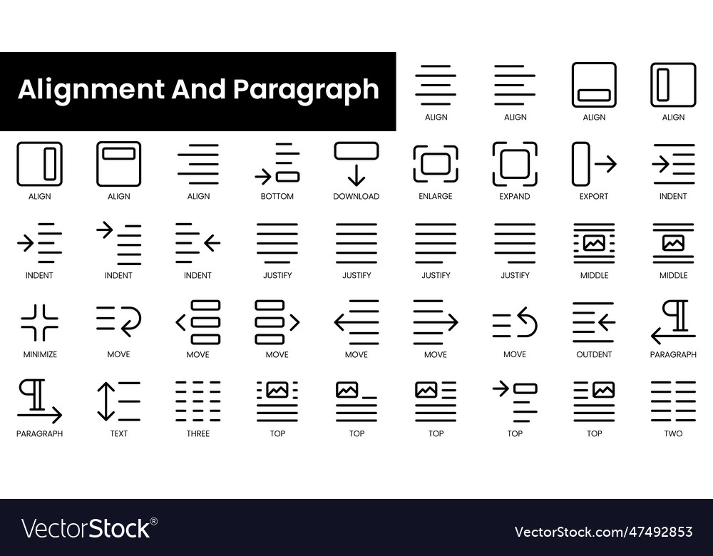 Set Of Outline Alignment And Paragraph Icons Vector Image