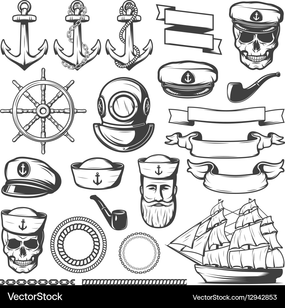 Vintage Sailor Naval Icon Set Royalty Free Vector Image