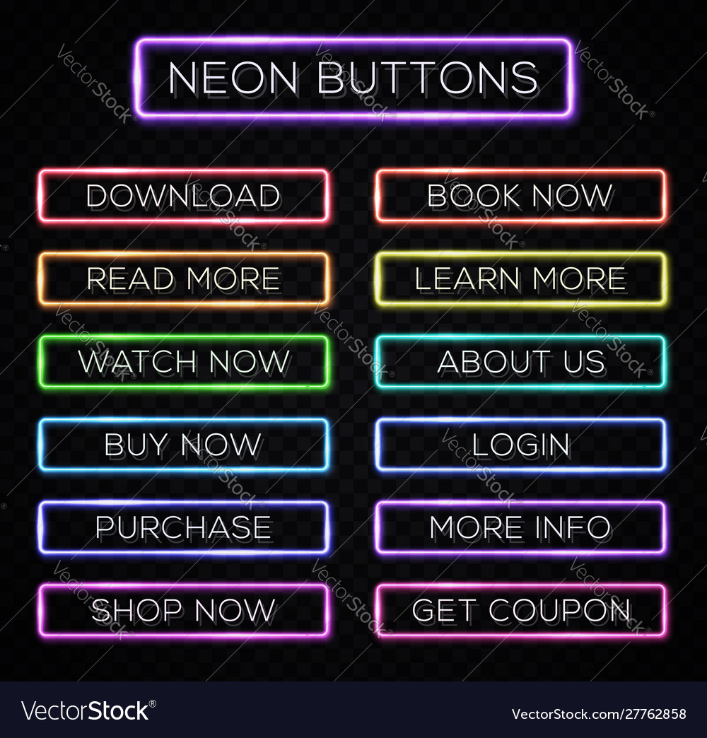 Bright colors neon web buttons set website design Vector Image