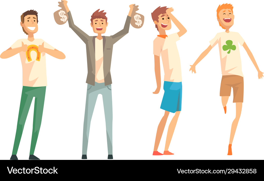 Cheerful lucky men characters set smiling Vector Image