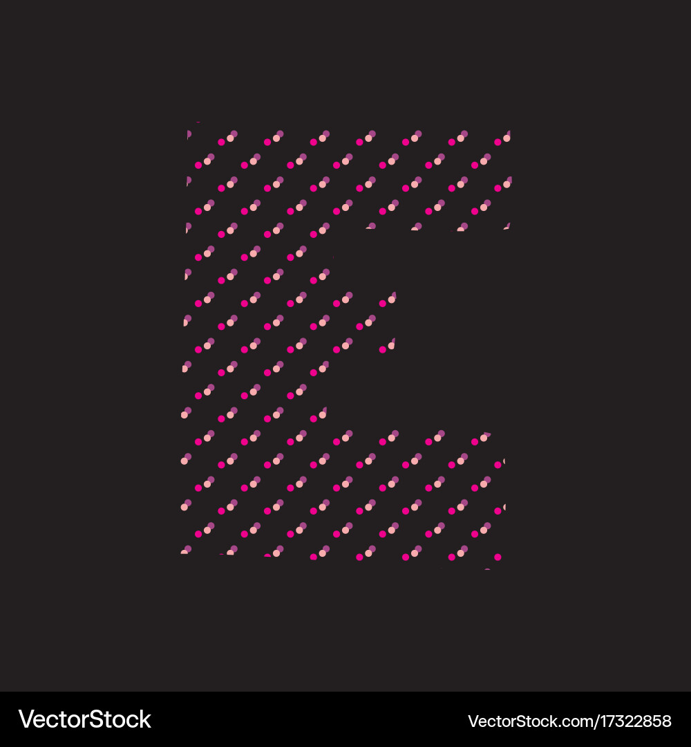 E dotted alphabet letter isolated on black Vector Image