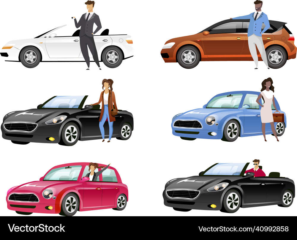 Happy auto owners flat color faceless characters Vector Image