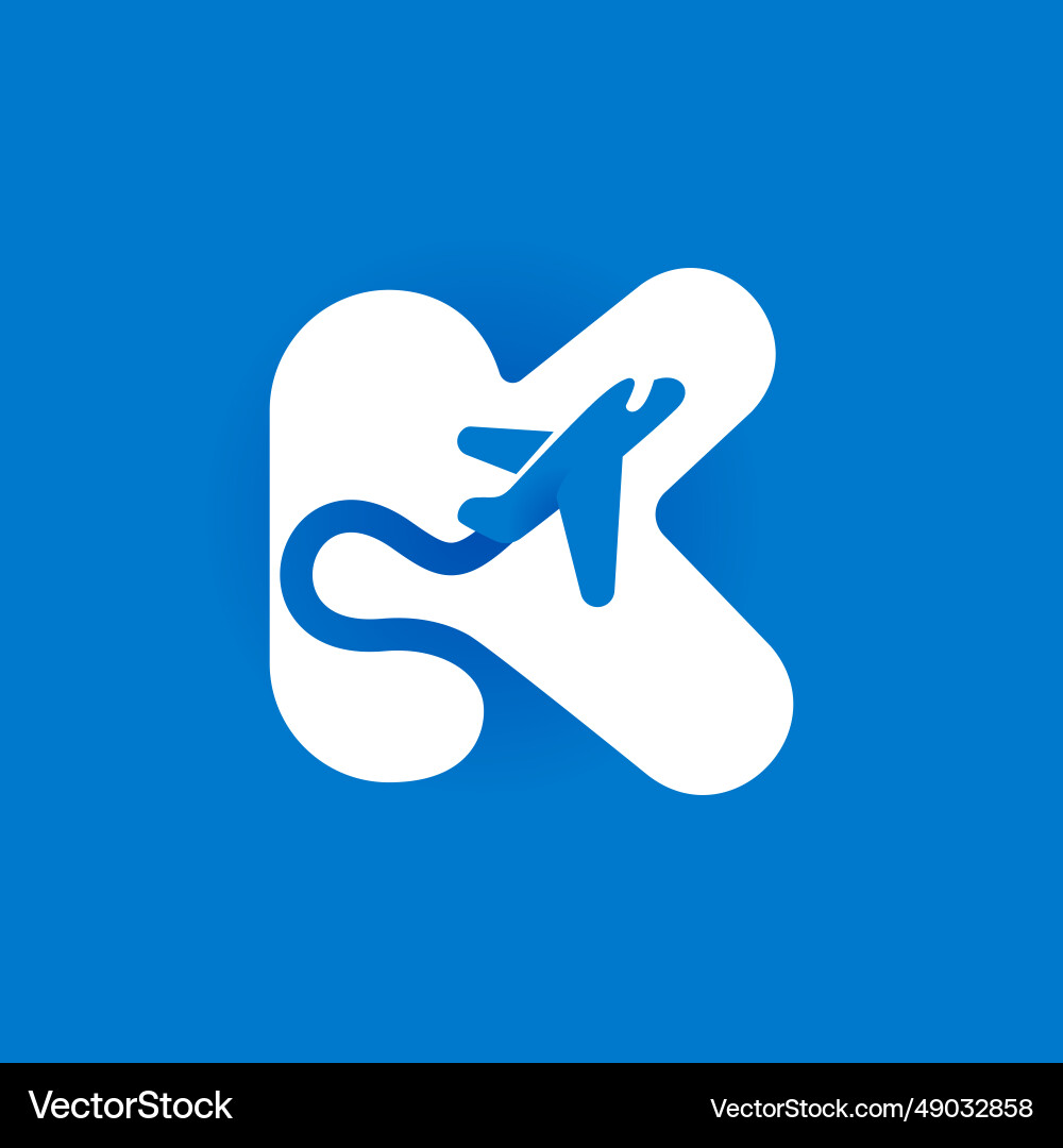 Letter k logo with airplane trail negative space Vector Image