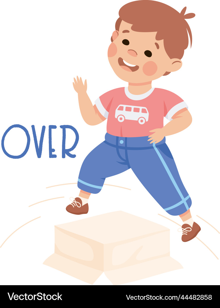Little boy jumping over cardboard box Royalty Free Vector