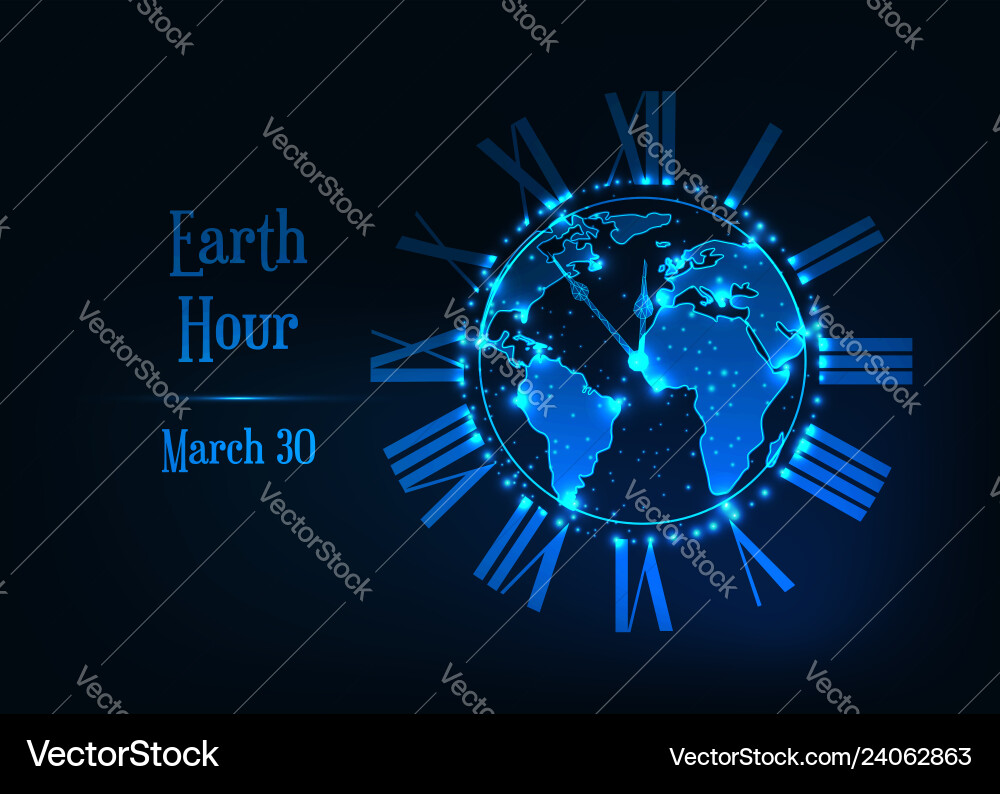 Earth hour poster with glowing low polygonal Vector Image